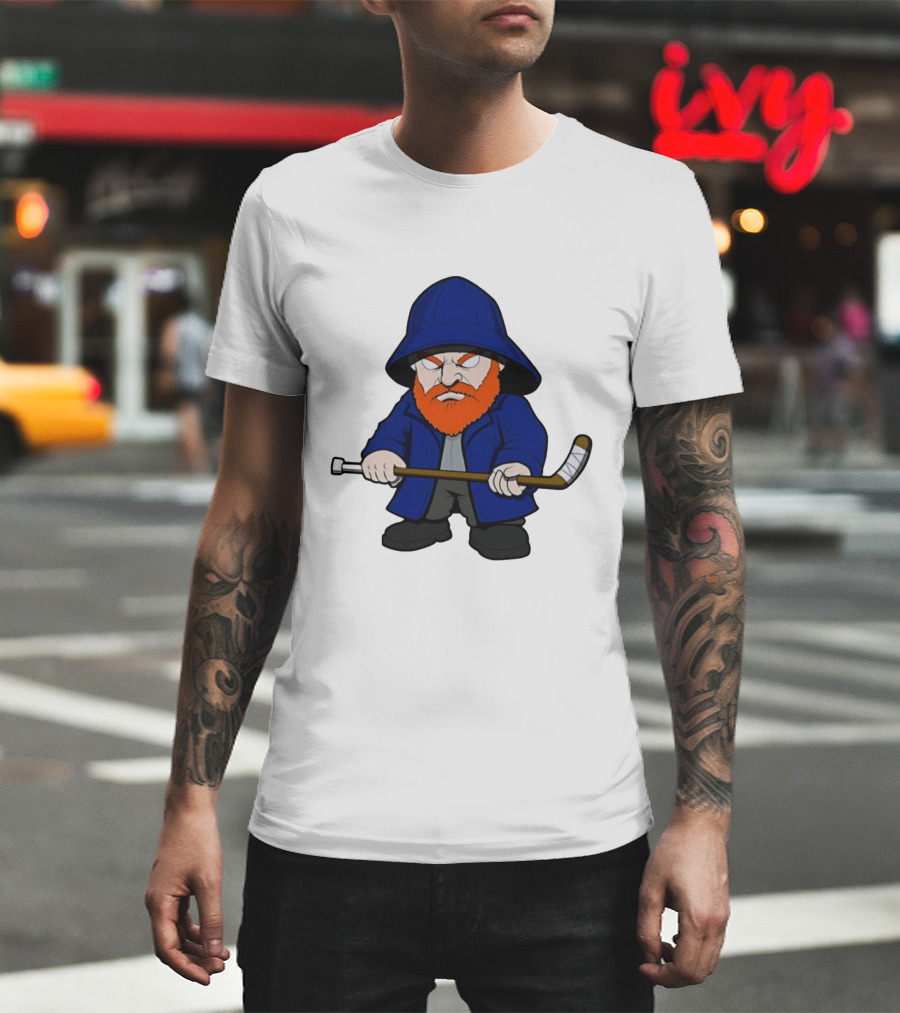 New Islanders Bearded Fisherman Cartoon Hockey Player T-Shirt