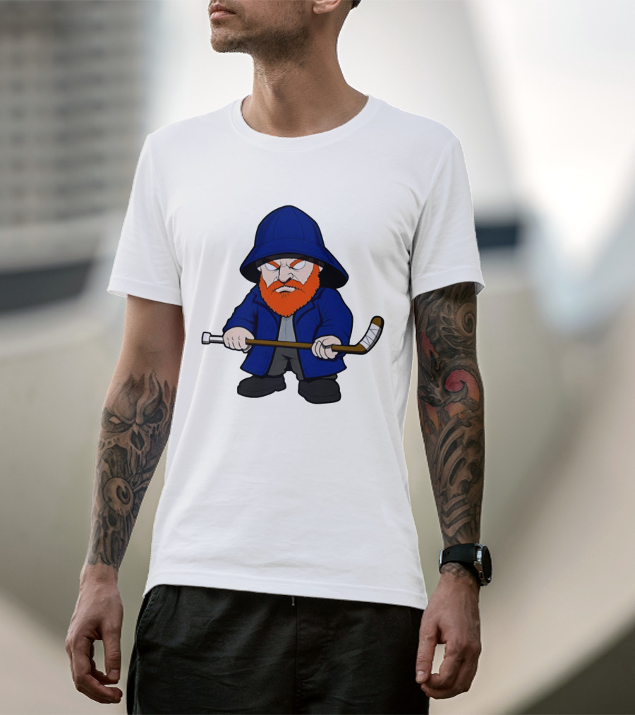 New Islanders Bearded Fisherman Cartoon Hockey Player T-Shirt