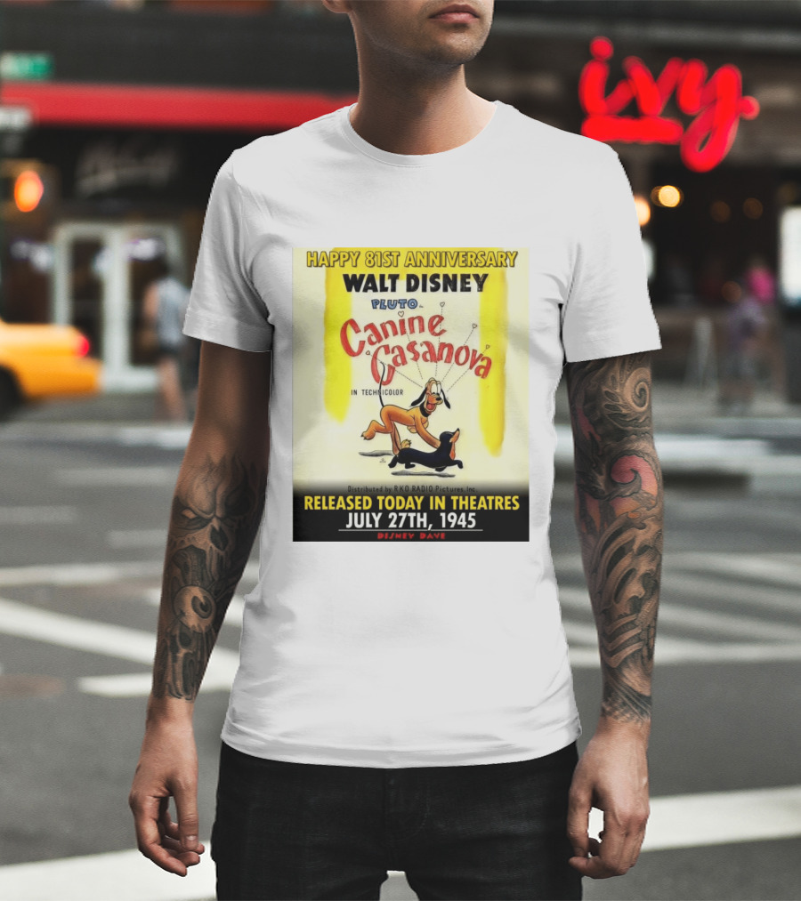 Walt Disney Pluto Canine Casanova 81st Anniversary Released July 27th 1945 T-Shirt