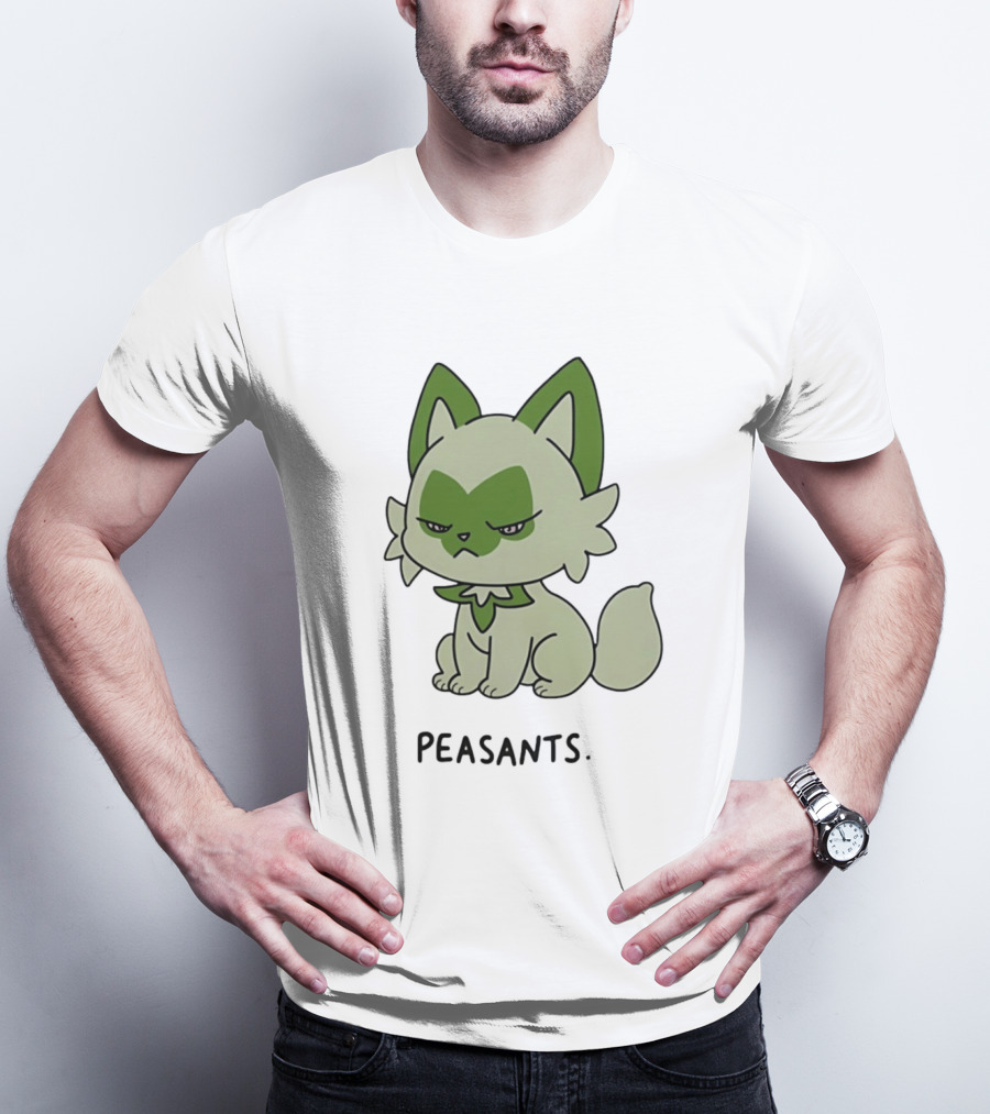Sprigatito Peasants Meme Pokemon Cat Image Text Purr Delusion T-Shirt