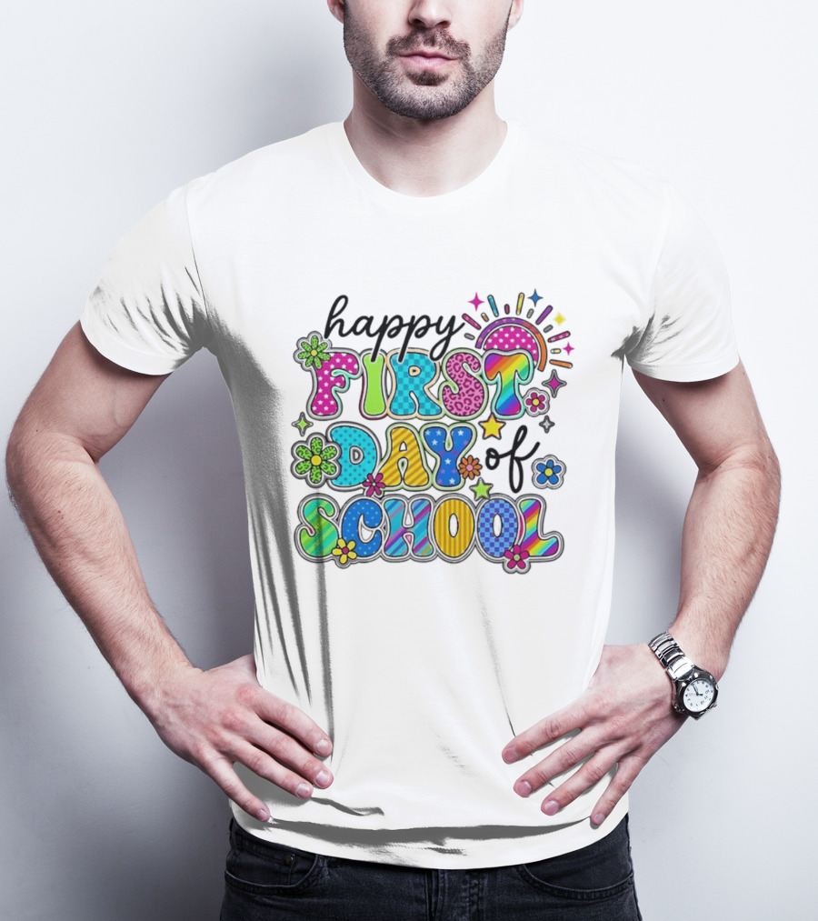 Happy First Day Of School Colorful Letter Collage T-Shirt