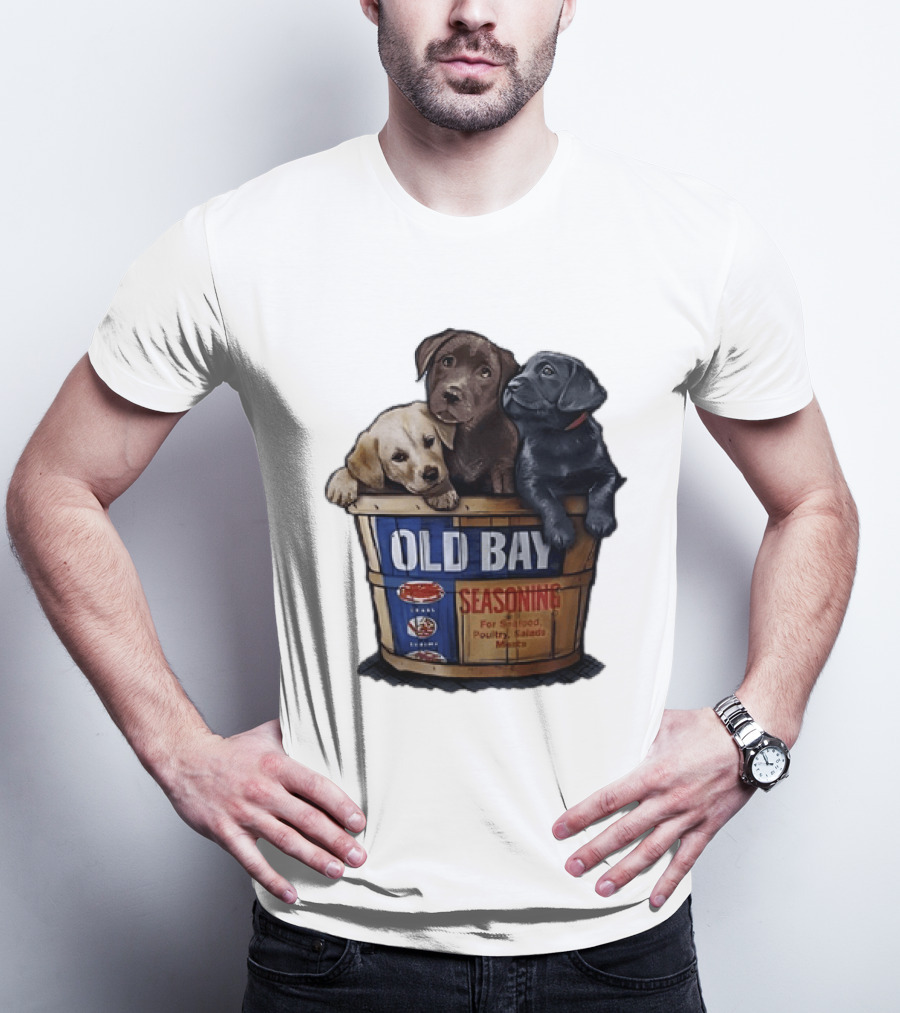 Old Bay Seasoning Labrador Puppies In Bushel Basket For Seafood Poultry Salads Meats T-Shirt