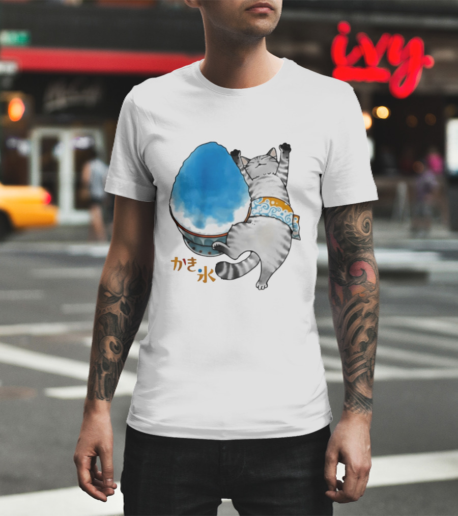 Tabby Cat Kakigori Shaved Ice Japanese Food Summer Relaxing Kaki Gori T-Shirt