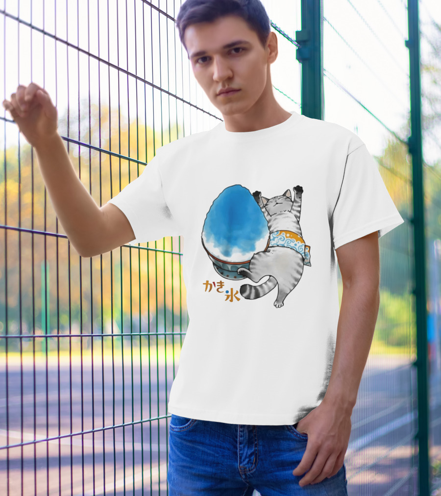 Tabby Cat Kakigori Shaved Ice Japanese Food Summer Relaxing Kaki Gori T-Shirt
