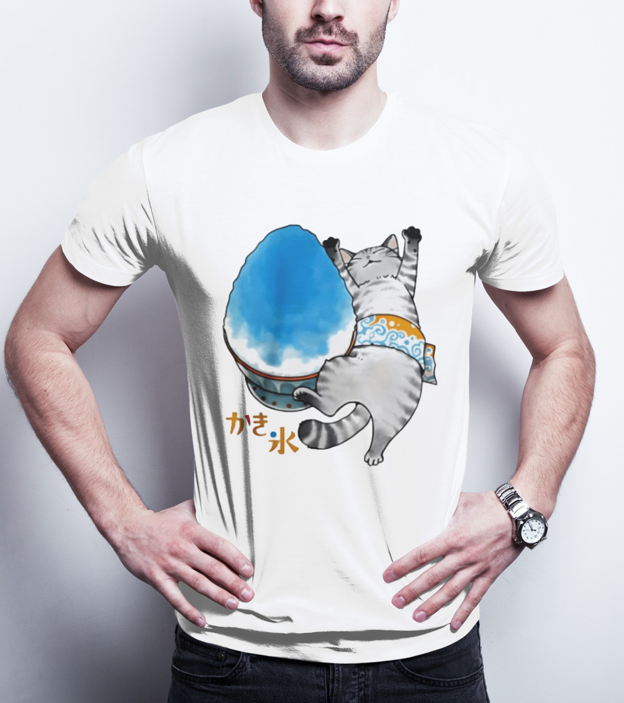 Tabby Cat Kakigori Shaved Ice Japanese Food Summer Relaxing Kaki Gori T-Shirt