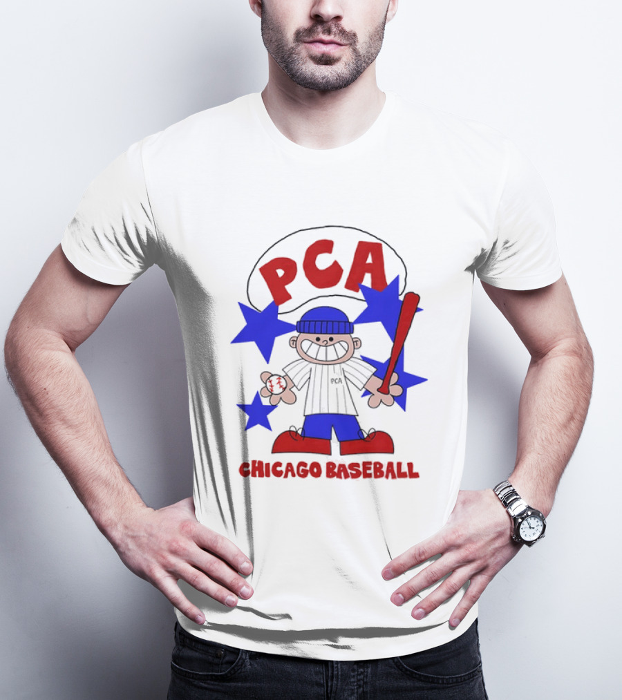 PCA Chicago Baseball Cartoon Youth Kids Sports Humor Red Blue Stars T-Shirt