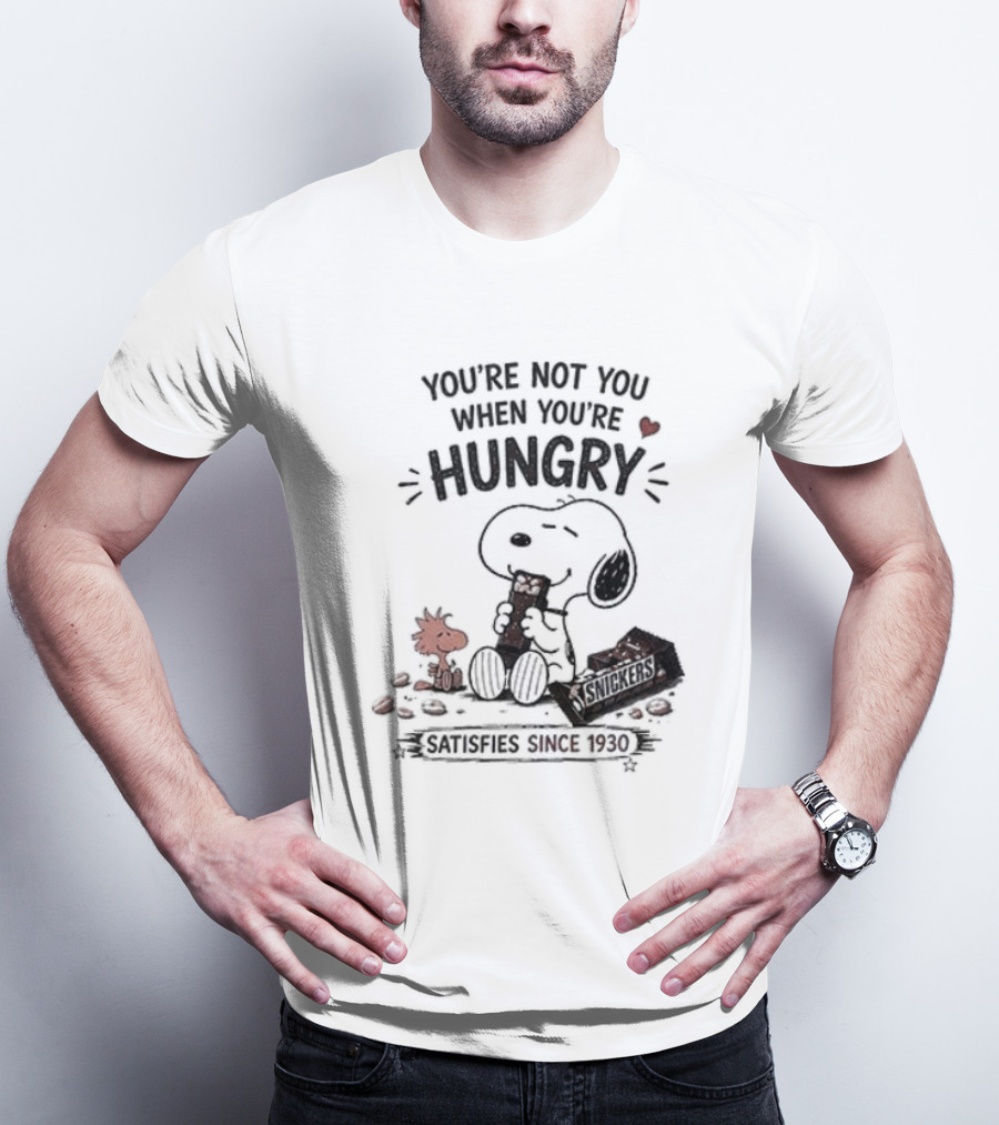 Peanuts Snoopy And Woodstock You're Not You When You're Hungry Snickers T-Shirt