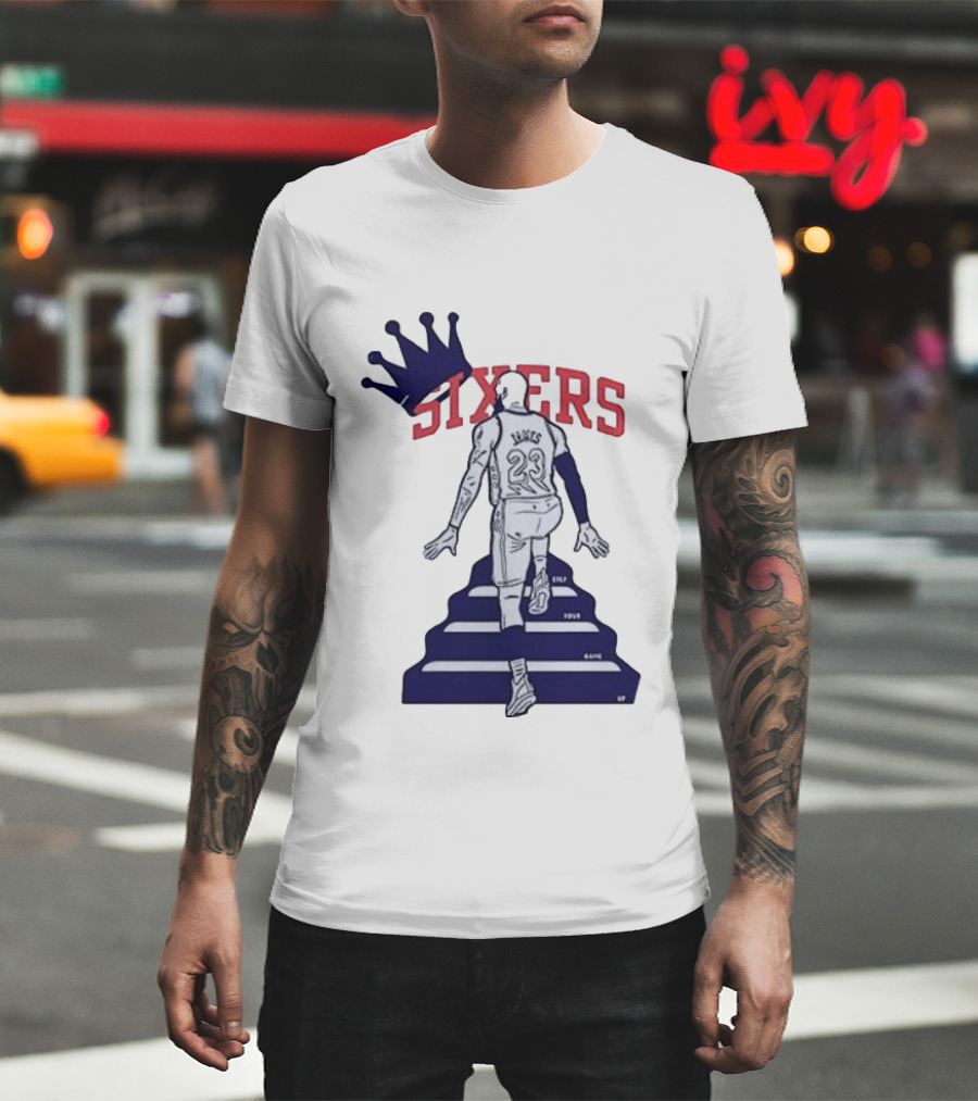 Philadelphia 76ers Sixers Lebron James Crowned Steps Silhouette 23 T-Shirt