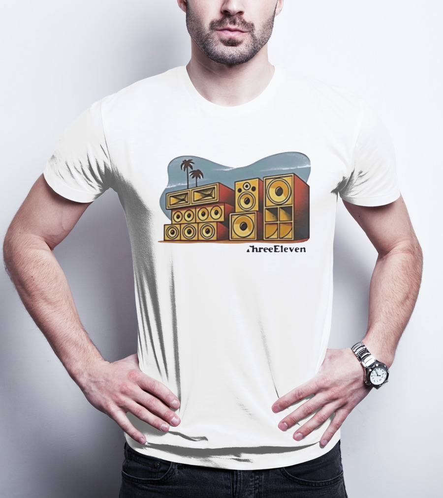 ThreeEleven Sound System Speaker Stack Reggae With Palm Trees T-Shirt