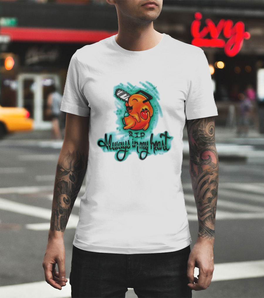 Pochita Chainsaw Man RIP Always In My Heart Memorial Anime T-Shirt