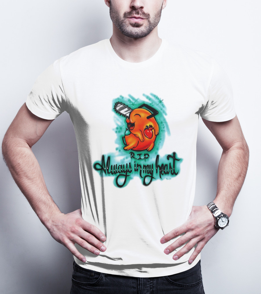 Pochita Chainsaw Man RIP Always In My Heart Memorial Anime T-Shirt