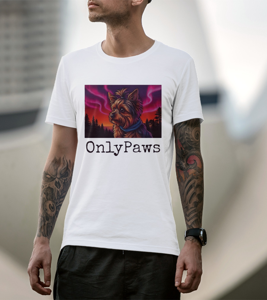 Yorkshire Terrier OnlyPaws Aurora Borealis Forest Scene T-Shirt