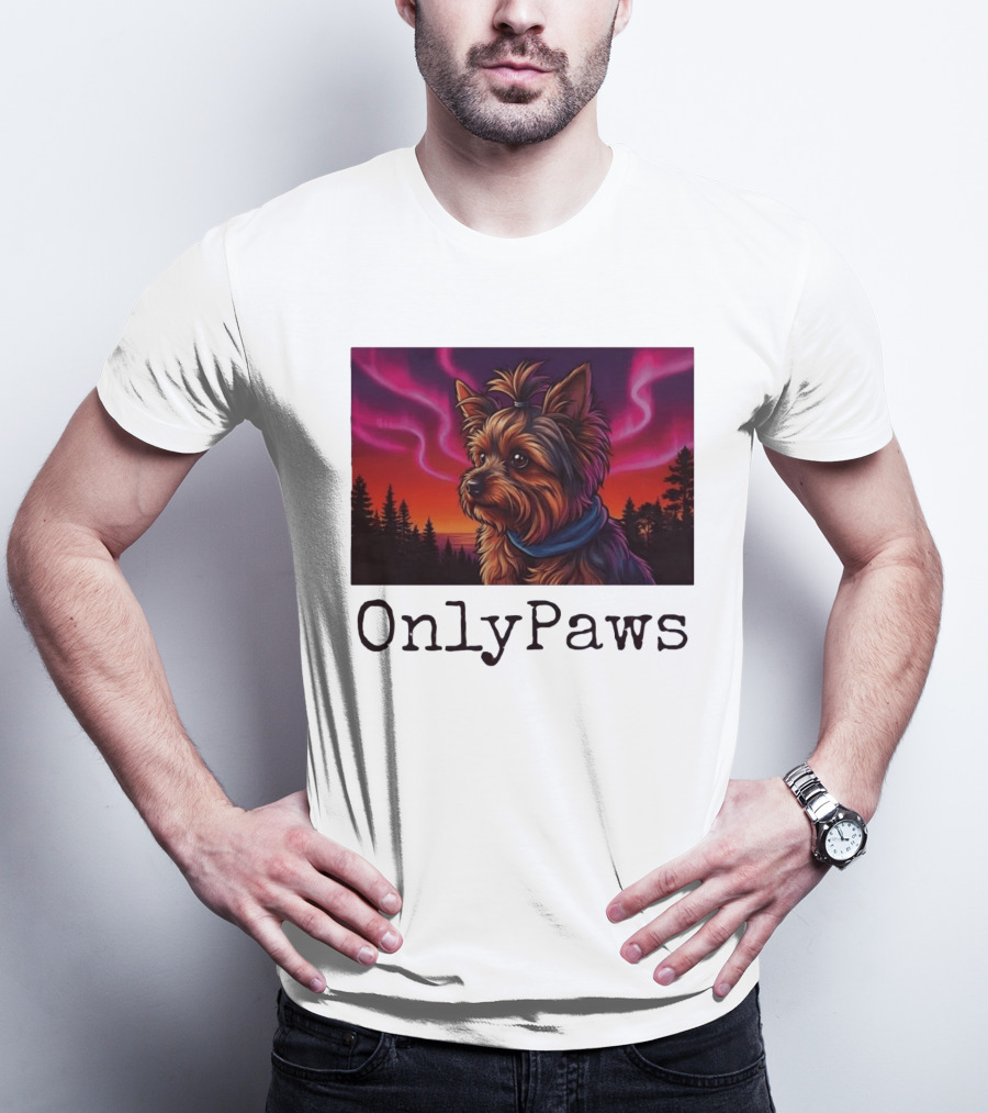 Yorkshire Terrier OnlyPaws Aurora Borealis Forest Scene T-Shirt