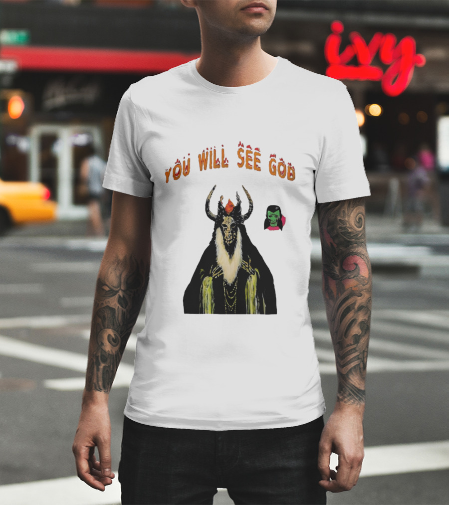 You Will See God Demon Occult Satanic Horror Green Masked Face T-Shirt