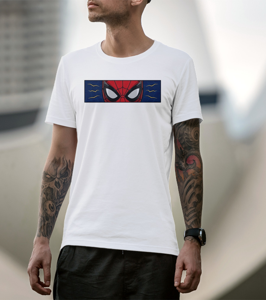 Spider Man With Great Power Comes Great Responsibility Marvel Superhero Mask Webbing T-Shirt