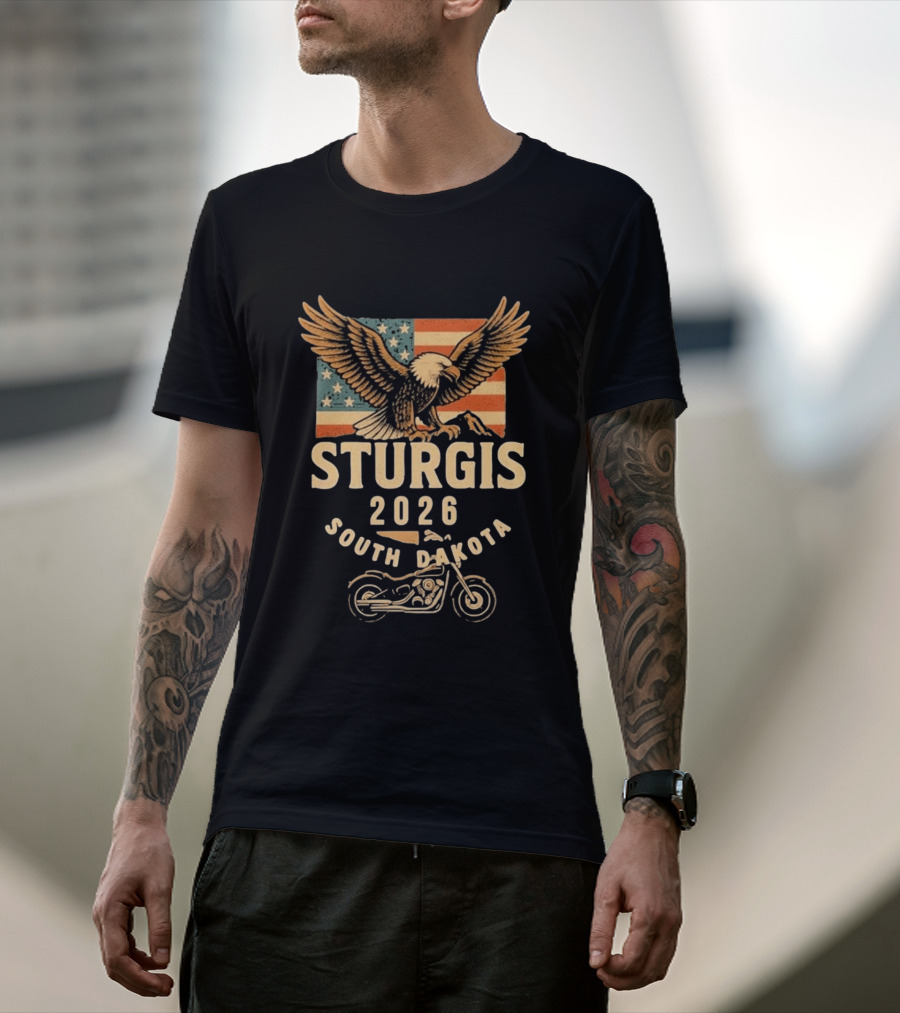 Sturgis 2026 American Flag Eagle South Dakota Motorcycle Bike Week T-Shirt