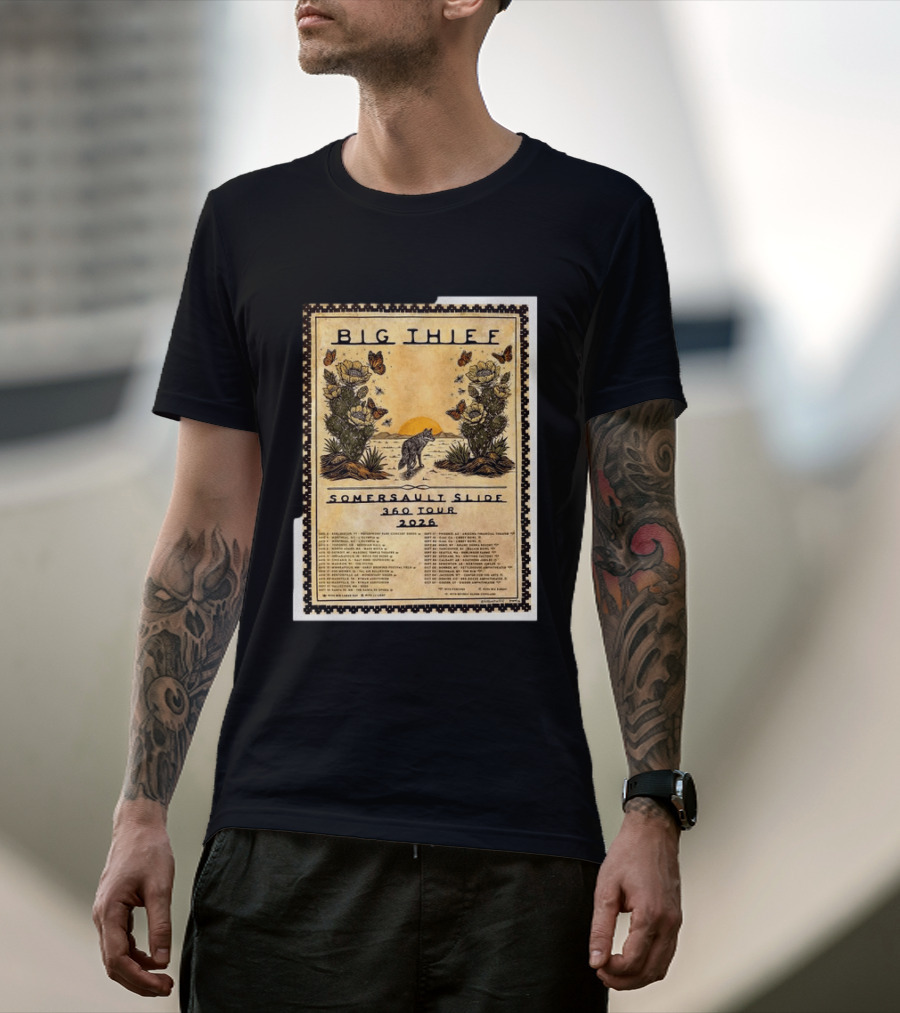 Big Thief Somersault Slide 360 Tour 2026 Wolf And Butterflies Mountain Scene T-Shirt