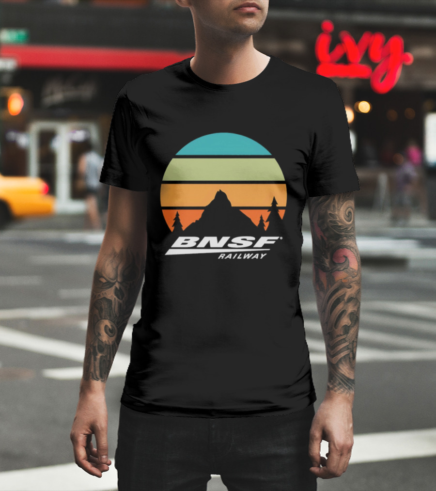 BNSF Railway Mountain Landscape Retro Sunset T-Shirt