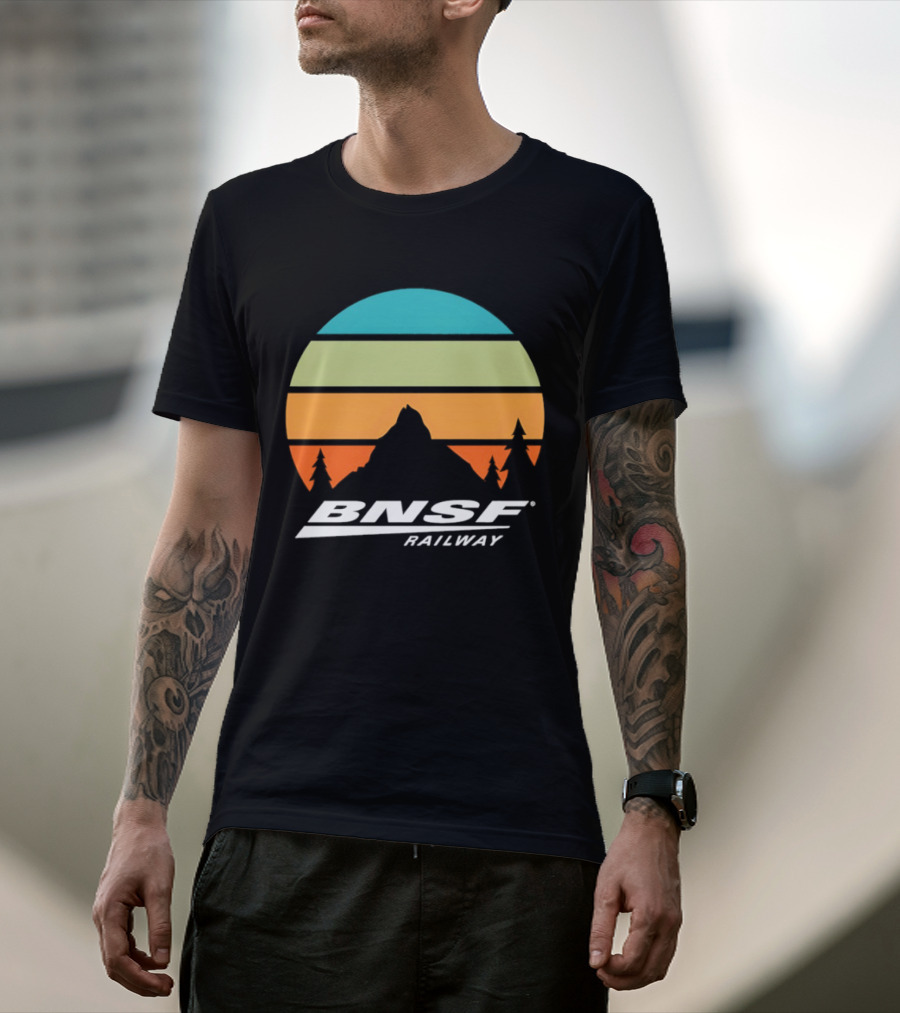 BNSF Railway Mountain Landscape Retro Sunset T-Shirt