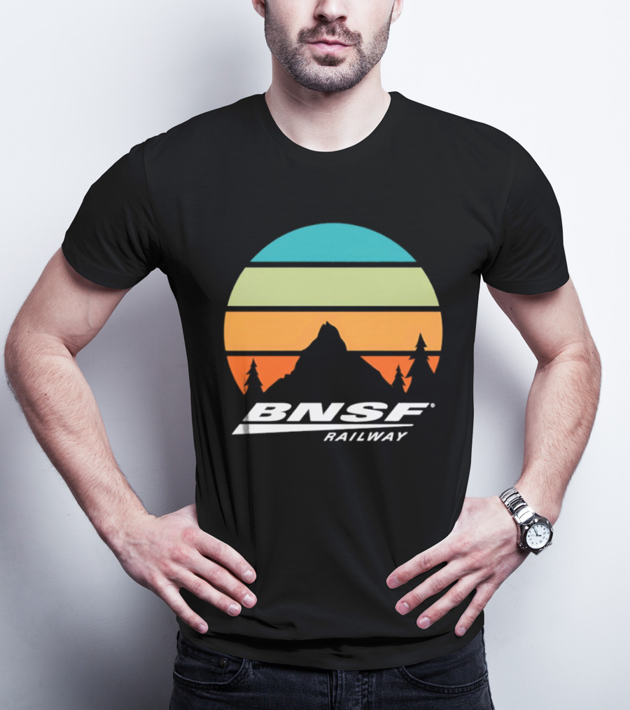 BNSF Railway Mountain Landscape Retro Sunset T-Shirt