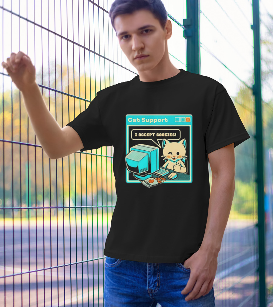Cat Support I Accept Cookies Computer Cartoon Comic T-Shirt