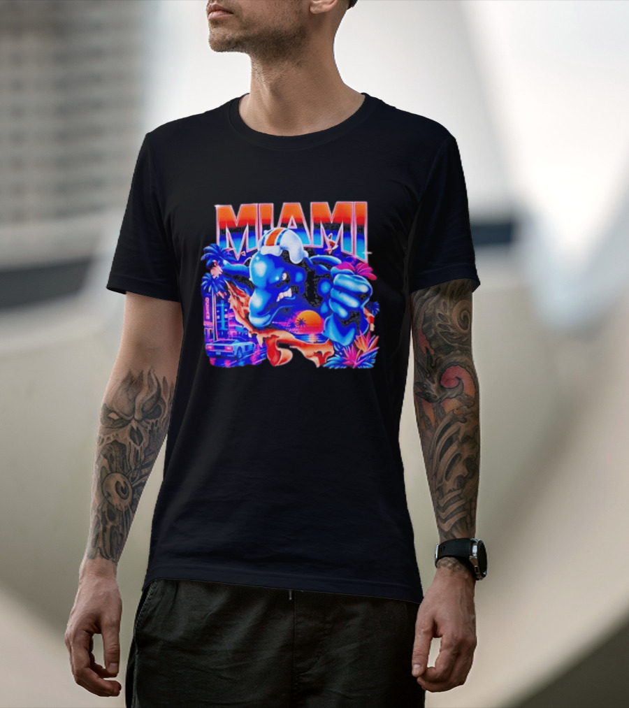 Miami Dolphins Rare Nutmeg Vintage Neon Miami Vice T-Shirt