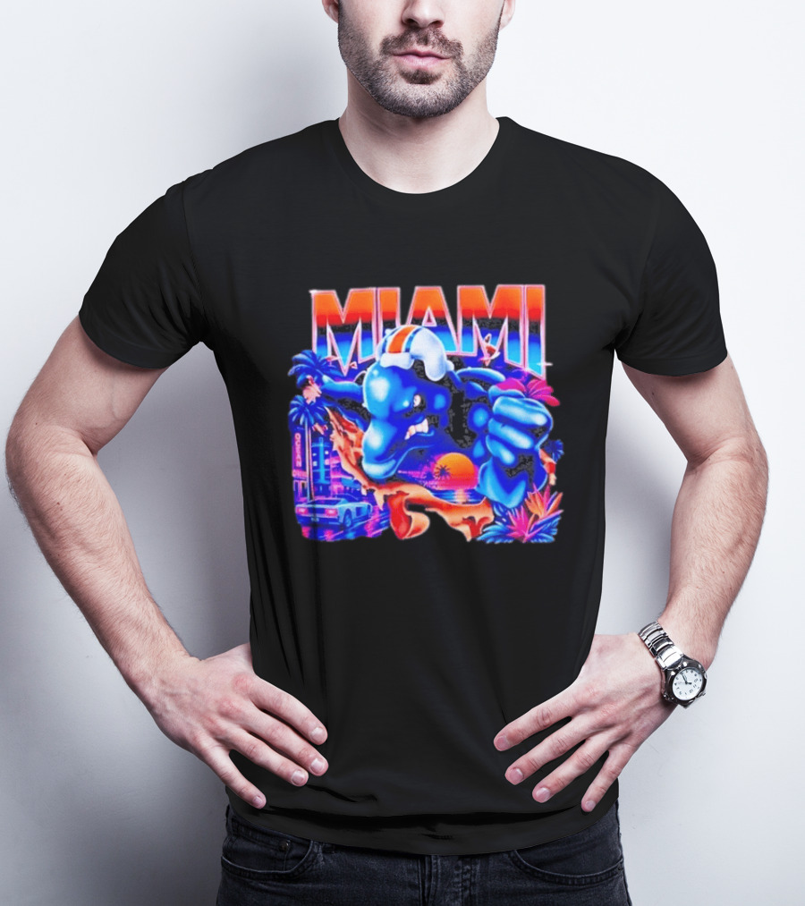 Miami Dolphins Rare Nutmeg Vintage Neon Miami Vice T-Shirt