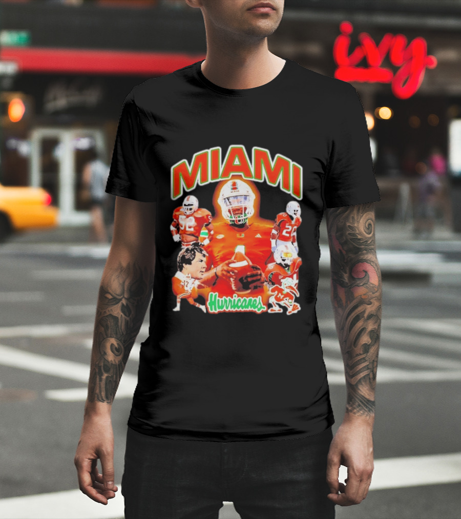 Miami Hurricanes Football Players Collage With Iconic Team Spirit T-Shirt