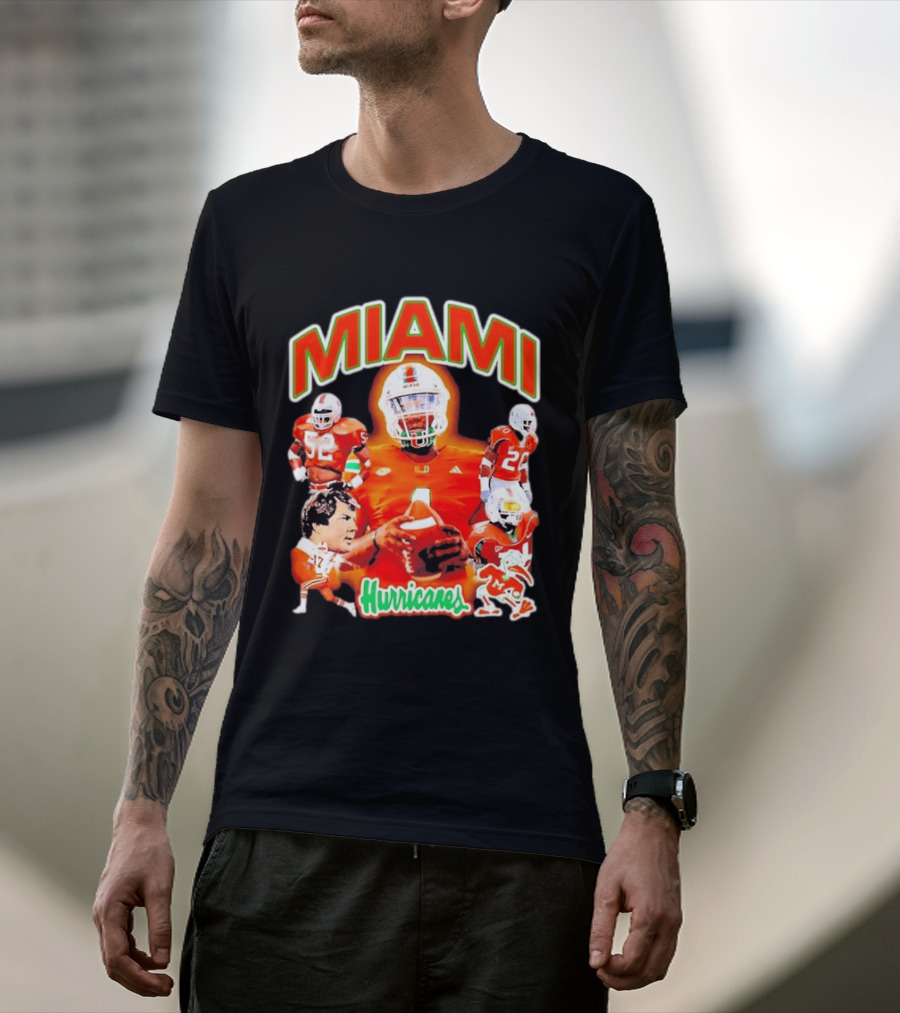 Miami Hurricanes Football Players Collage With Iconic Team Spirit T-Shirt