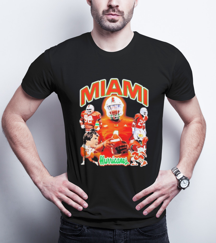 Miami Hurricanes Football Players Collage With Iconic Team Spirit T-Shirt