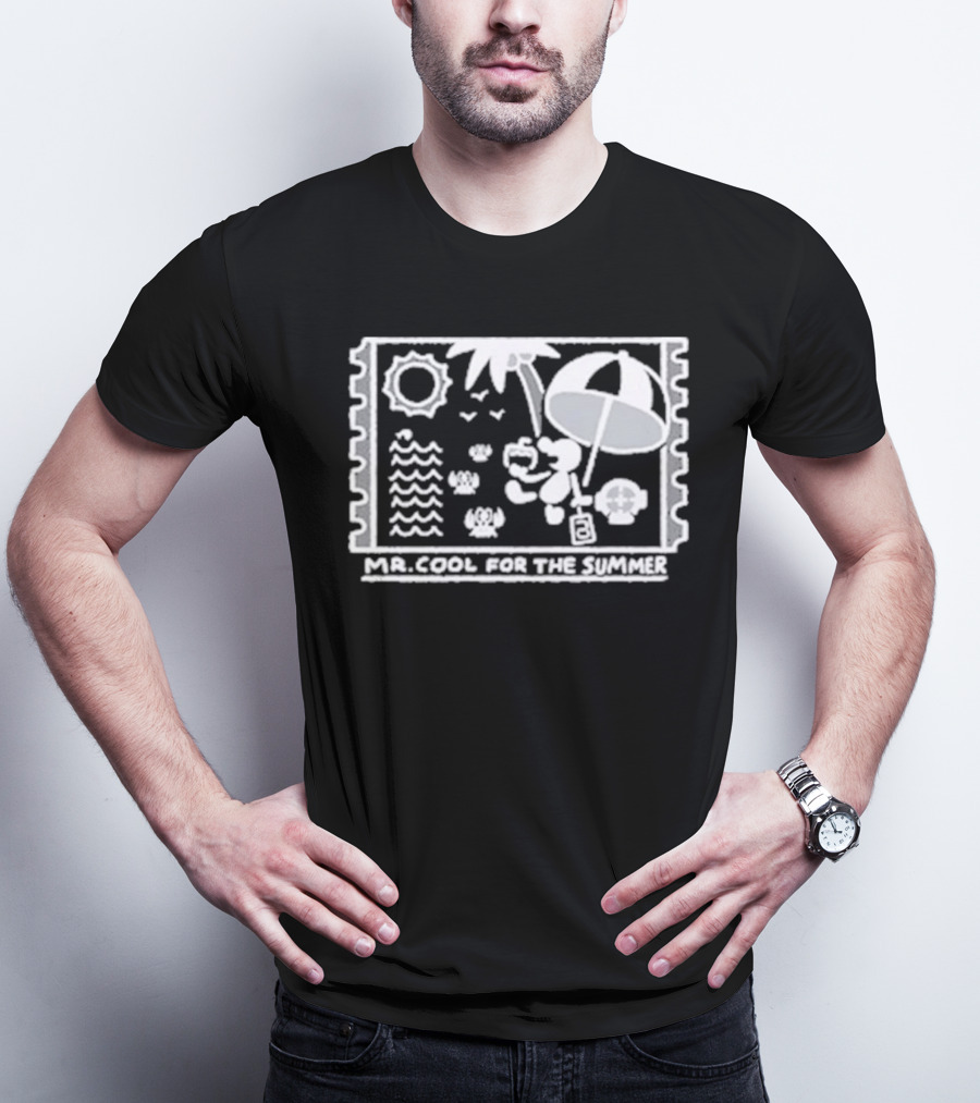 Mr. Cool For The Summer Beach Vibes Stamp Palm Tree Umbrella Sun T-Shirt