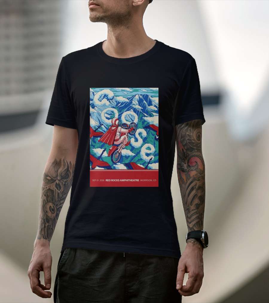 Sep 01 2026 Goose Red Rocks Amphitheatre Morrison CO Tour Motorcycle And Birds T-Shirt