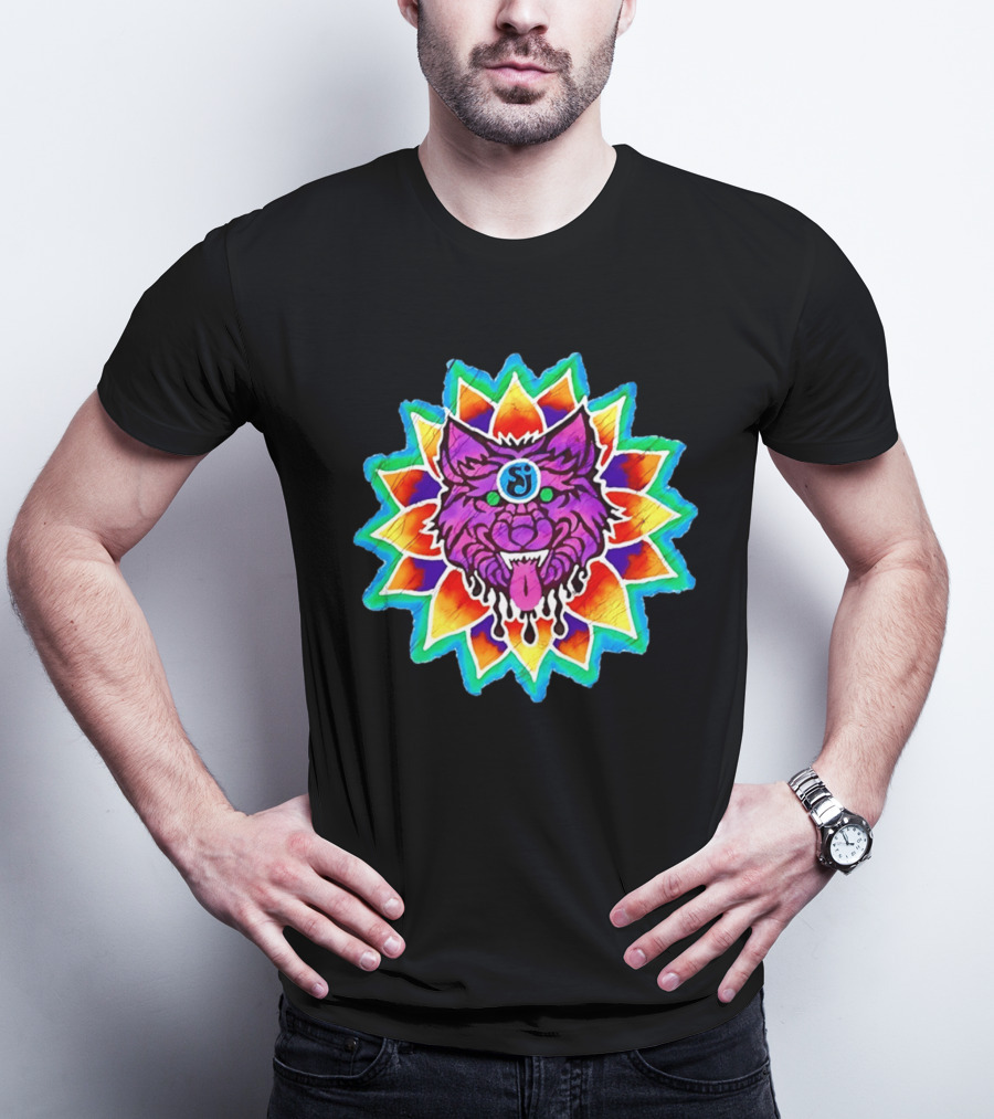 Sj Wolf Mandala Psychedelic Tribal Vivid T-Shirt