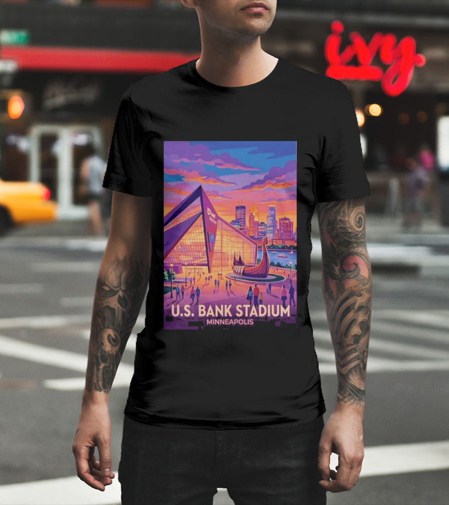 U.S. Bank Stadium Minneapolis Skyline Viking Boat Minnesota T-Shirt