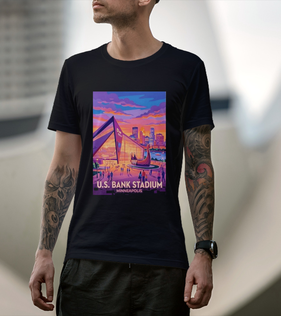 U.S. Bank Stadium Minneapolis Skyline Viking Boat Minnesota T-Shirt