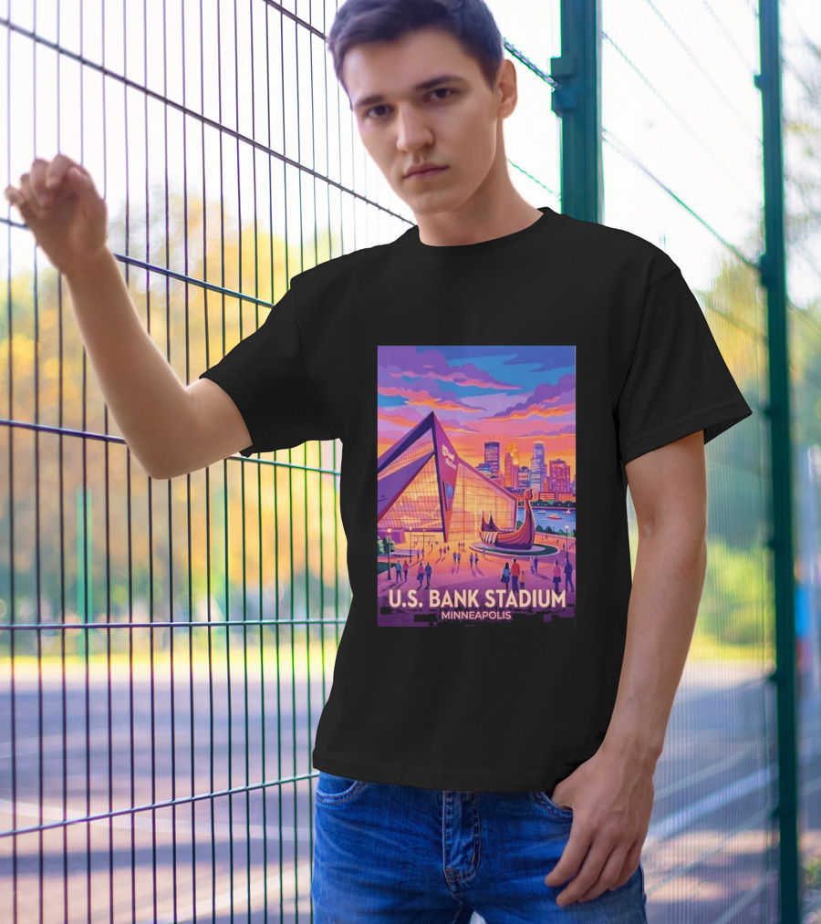 U.S. Bank Stadium Minneapolis Skyline Viking Boat Minnesota T-Shirt