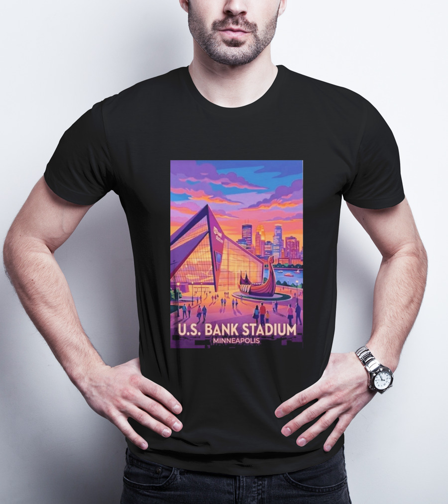 U.S. Bank Stadium Minneapolis Skyline Viking Boat Minnesota T-Shirt