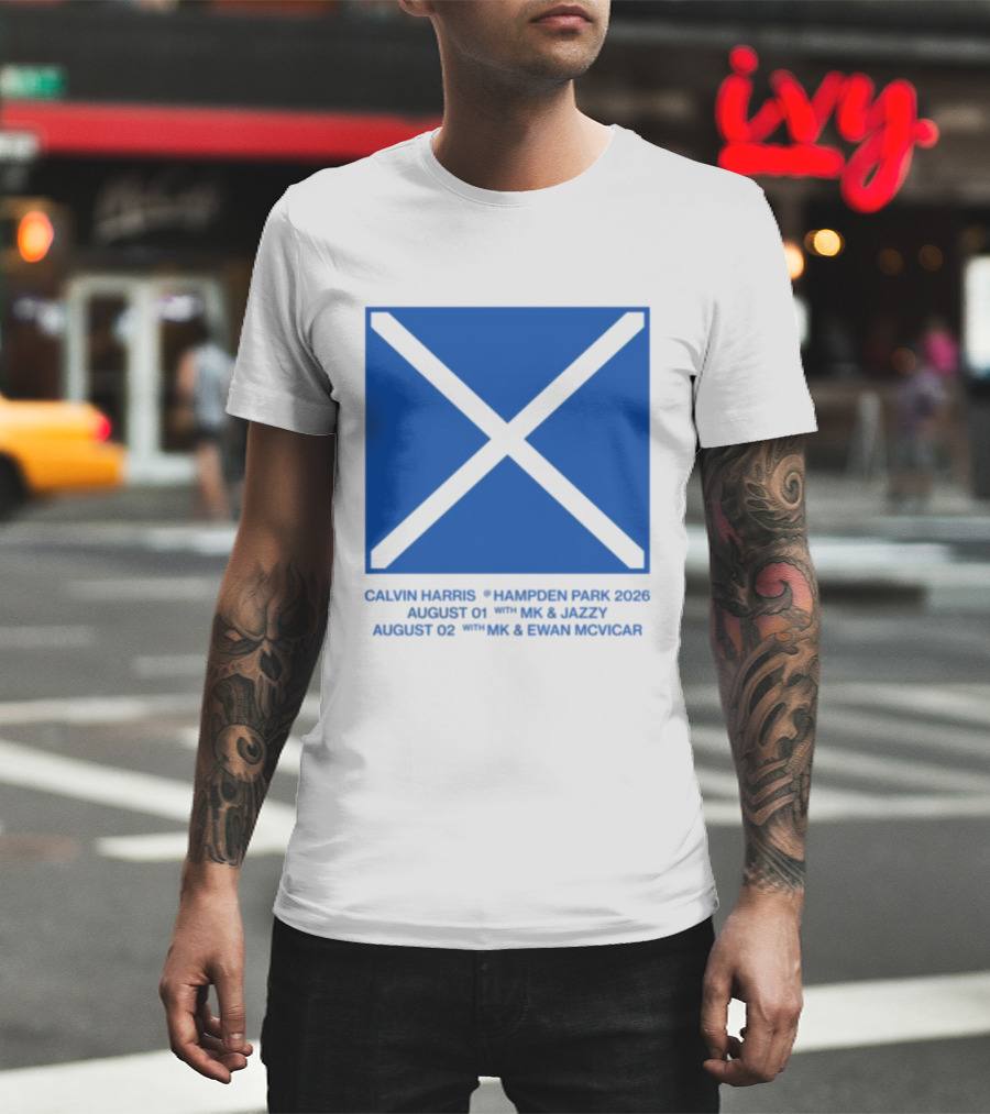 Calvin Harris Hampden Park 2023 Ecru Saltire August MK Jazzy Amber Cox MK Smart Ecuador T-Shirt