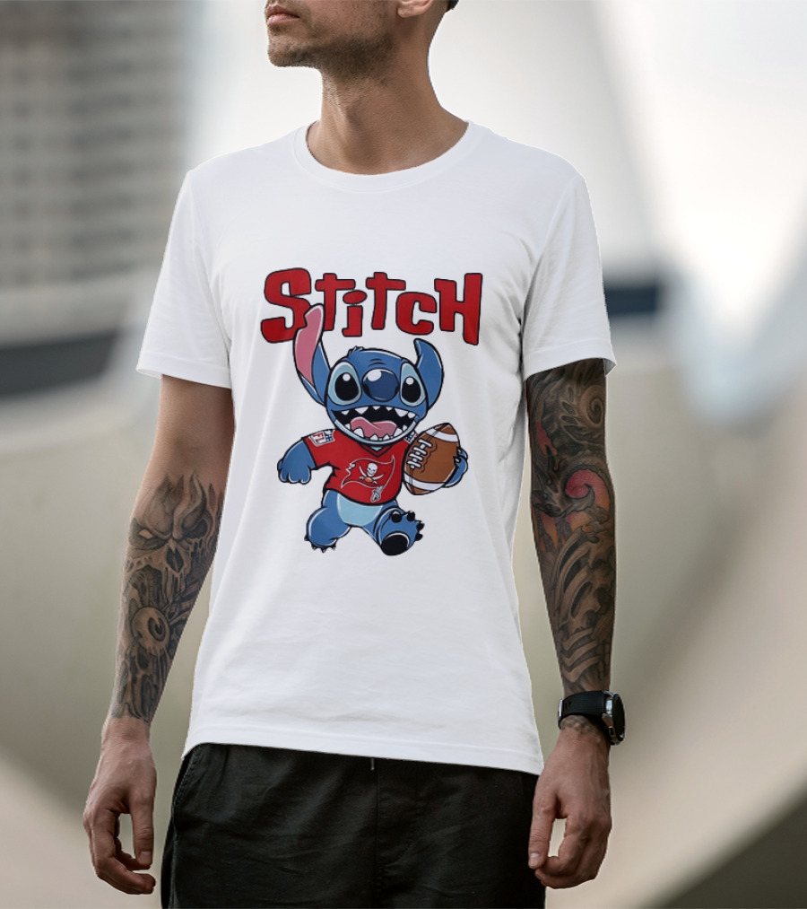 Stitch Tampa Bay Buccaneers Football Character Wearing Team Jersey T-Shirt