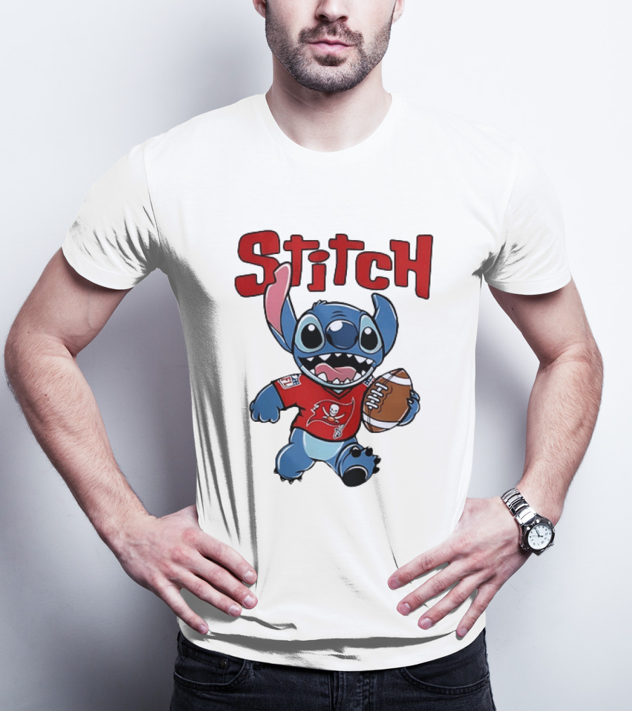 Stitch Tampa Bay Buccaneers Football Character Wearing Team Jersey T-Shirt