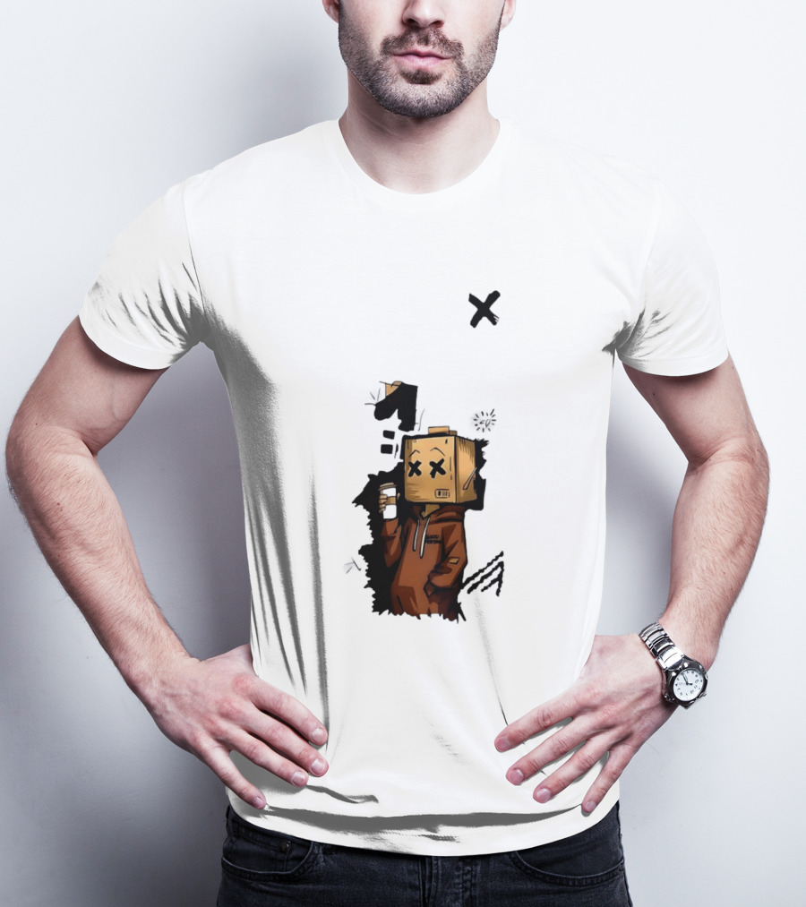 Good Person Box Head Drinking Coffee T-Shirt
