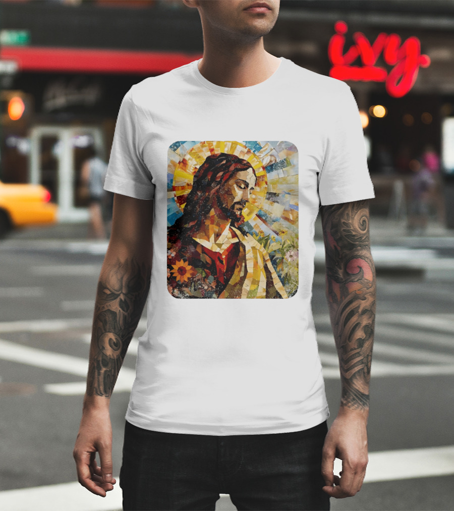Jesus Christ Mosaic Sunflower Christian Religious T-Shirt