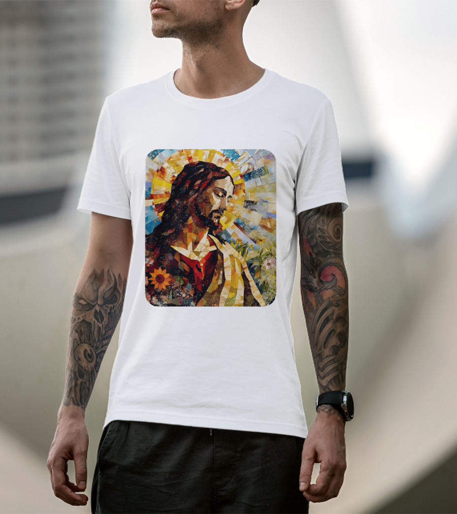 Jesus Christ Mosaic Sunflower Christian Religious T-Shirt