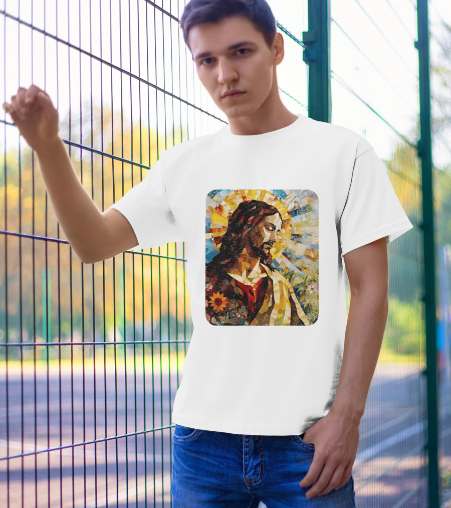 Jesus Christ Mosaic Sunflower Christian Religious T-Shirt