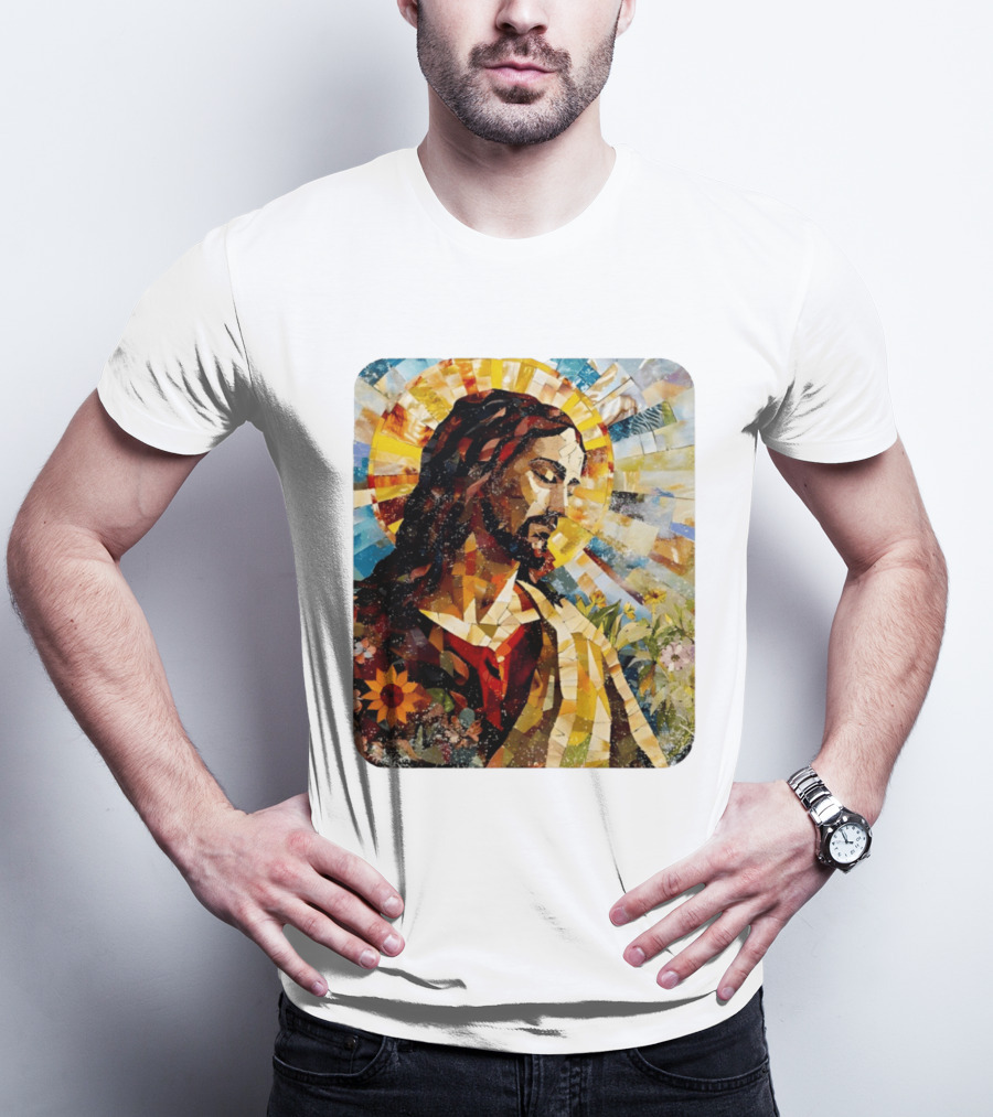 Jesus Christ Mosaic Sunflower Christian Religious T-Shirt