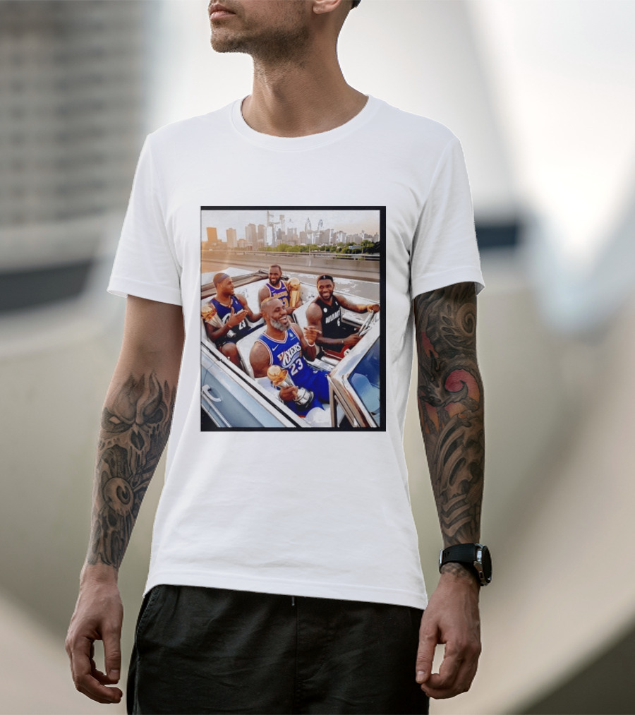 Lebron James Lakers Cavaliers Heat Champions Trophies Parade T-Shirt