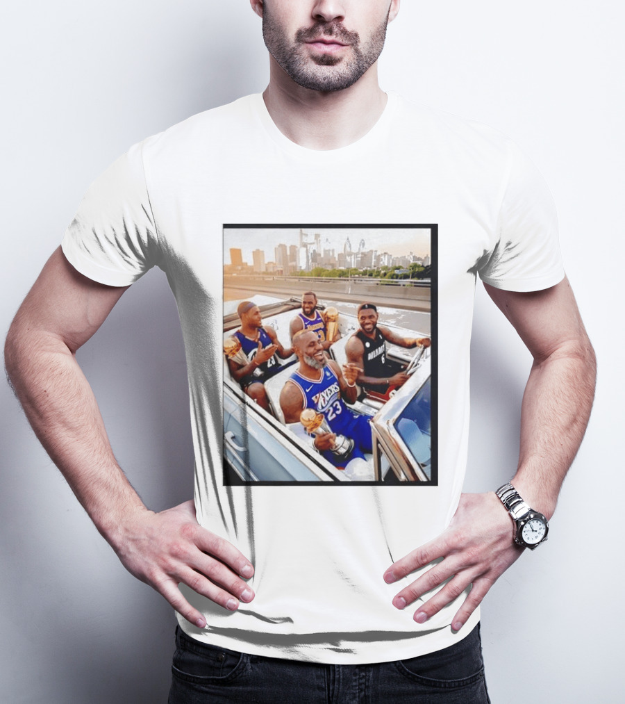 Lebron James Lakers Cavaliers Heat Champions Trophies Parade T-Shirt