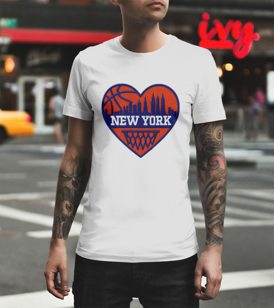 New York Knicks Heart Skyline Basketball Hoop T-Shirt