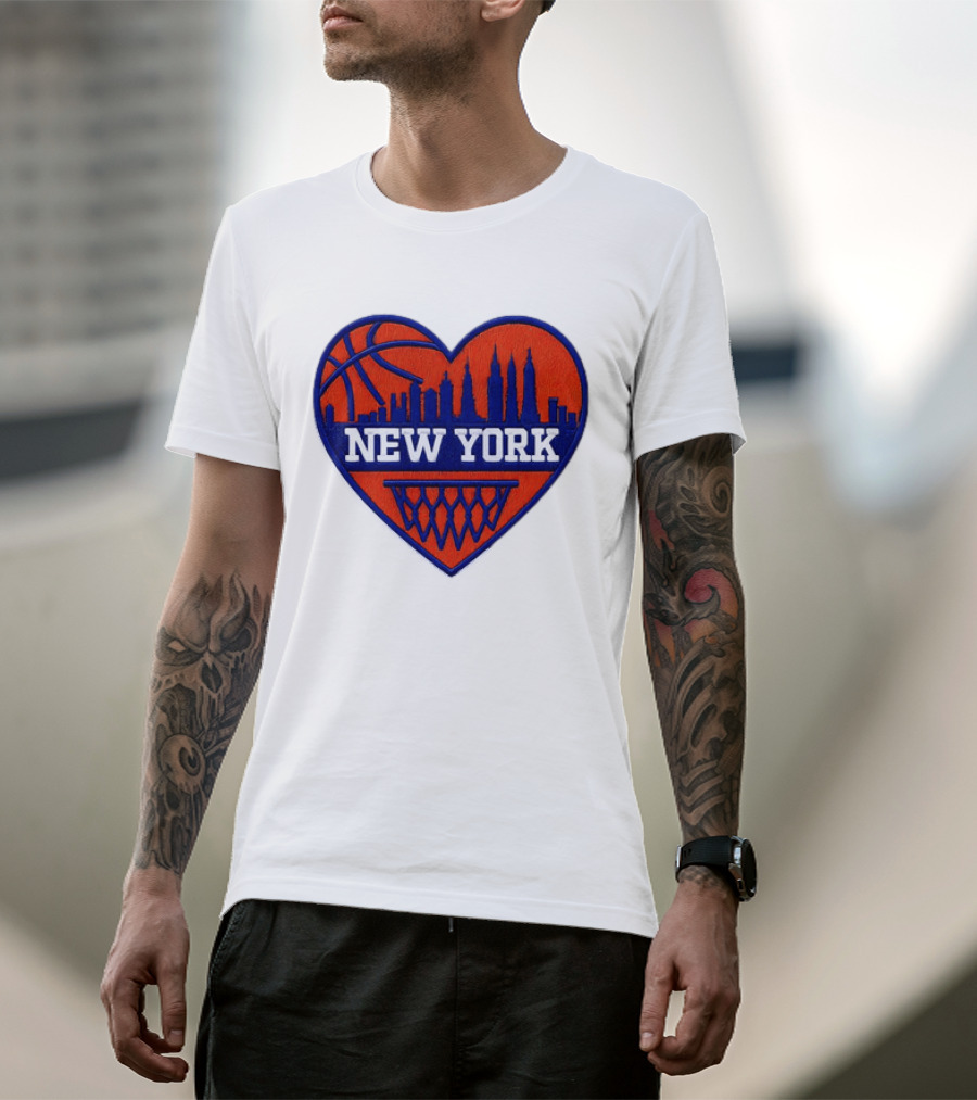 New York Knicks Heart Skyline Basketball Hoop T-Shirt