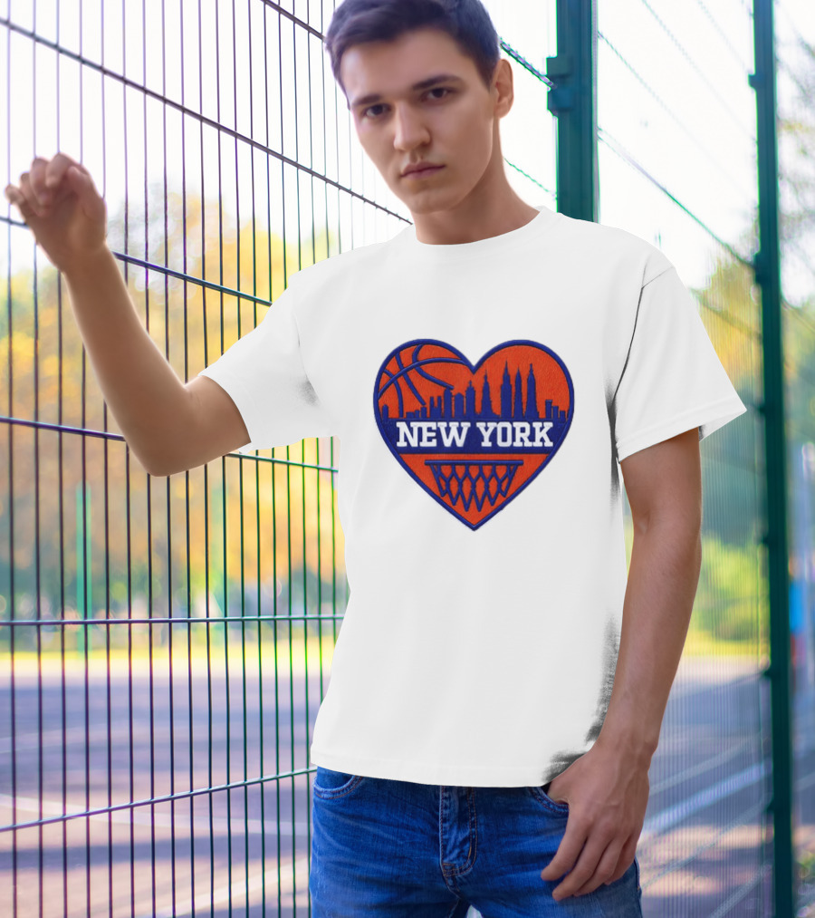 New York Knicks Heart Skyline Basketball Hoop T-Shirt